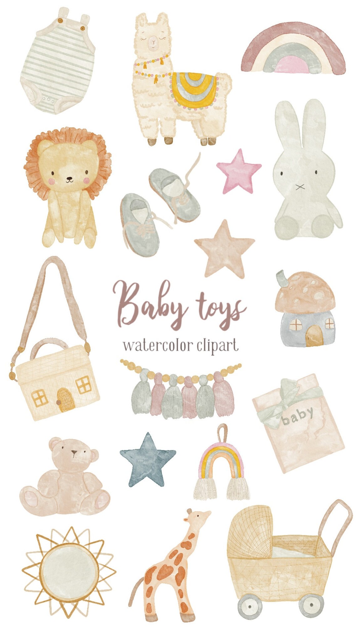 Watercolor Baby Toys Clipart, Nursery Baby Shower Clipart, Kids Png ...