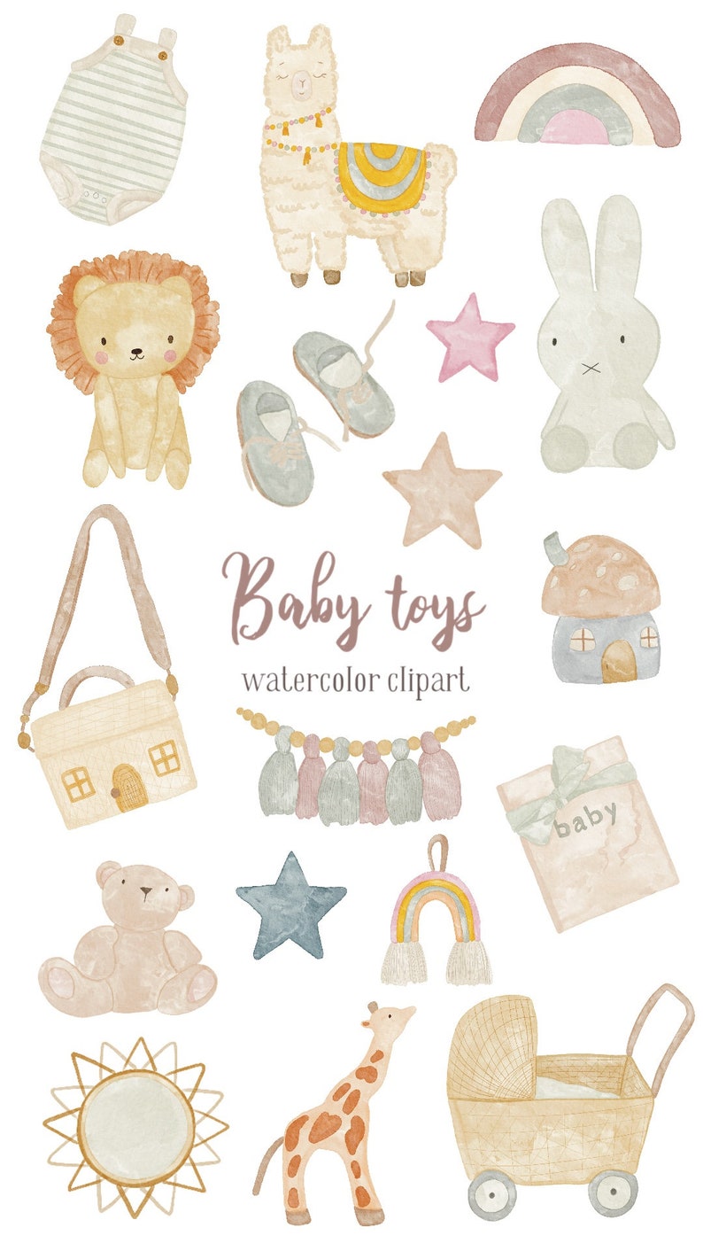 Watercolor Baby Toys Clipart, Nursery Baby Shower Clipart, Kids Png ...