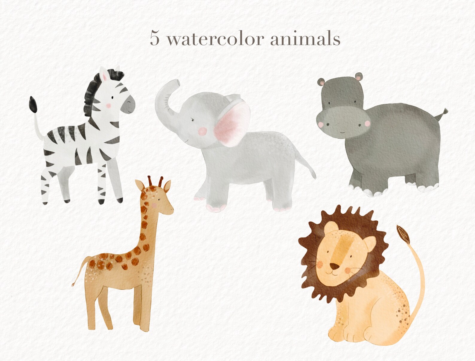 Safari Animals Watercolor Clipart, Jungle Animals Baby Shower Printable ...