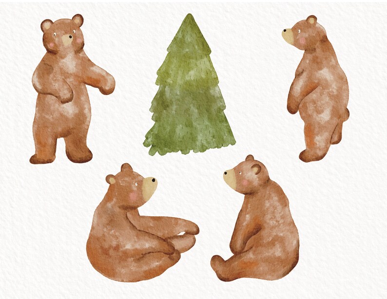 Bear Watercolor Clipart, Woodland Animals Nursery Png, Cute Bear ...