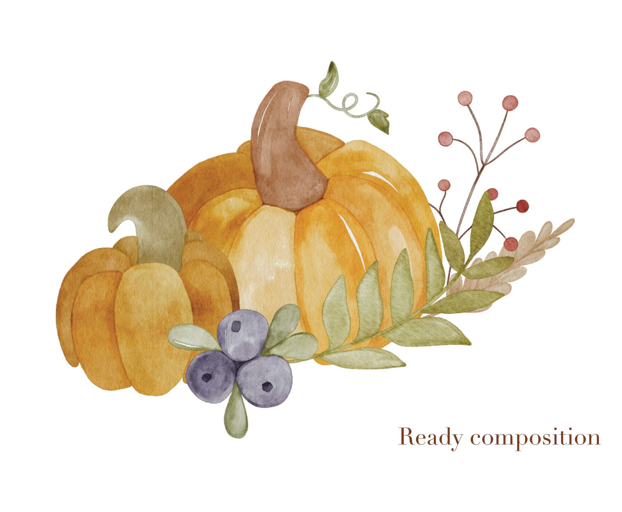 Watercolor Thanksgiving Clipart, Holiday Turkey PNG, Pumpkin Pie ...