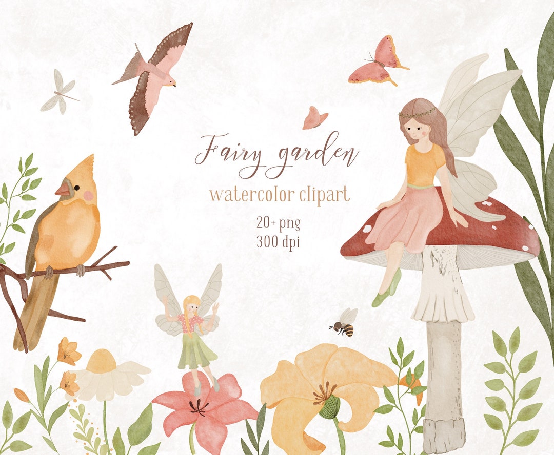 Fairy Garden Watercolor Clipart, Fairytale Flowers Png, Spring Summer ...