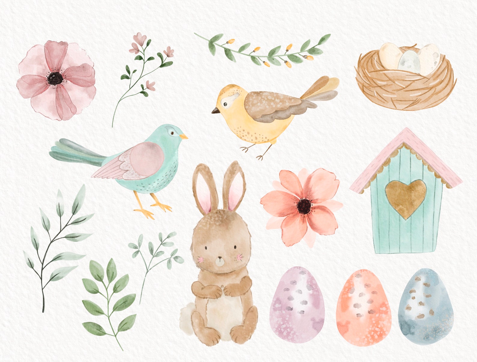 Spring Easter Watercolor Clipart, Guest Cards Digital Clipart ...