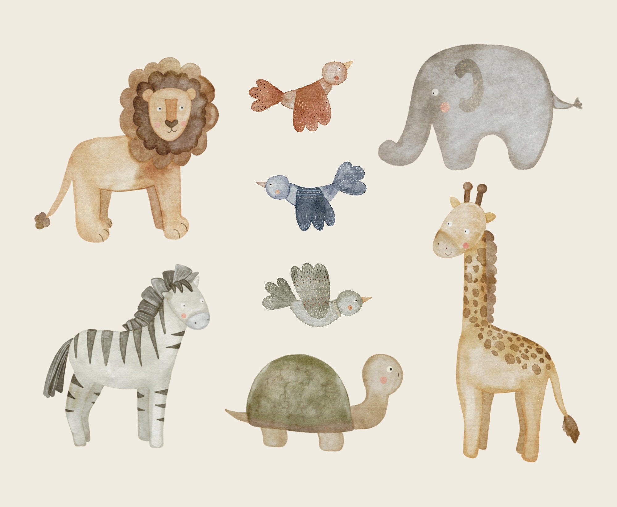 Safari Animals Watercolor Clipart Animal Digital Clipart - Etsy