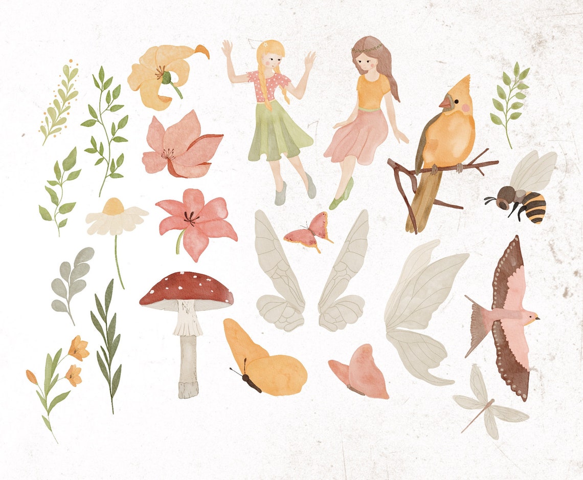 Fairy Garden Watercolor Clipart, Fairytale Flowers Png, Spring Summer ...
