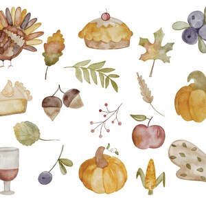Watercolor Thanksgiving Clipart, Holiday Turkey PNG, Pumpkin Pie ...