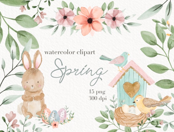 Spring Easter Watercolor Clipart Guest Cards Digital Clipart - Etsy