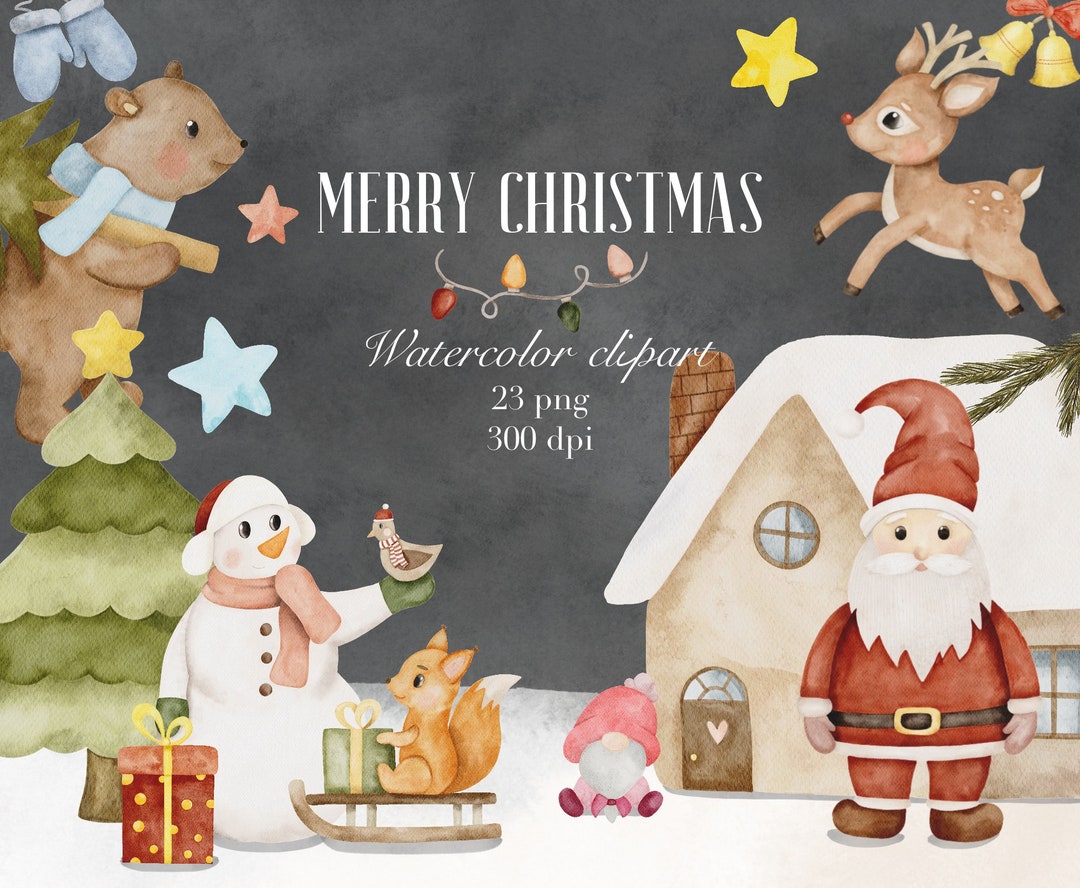 Merry Christmas Watercolor Clipart, Cute Santa Claus, Digital Png ...