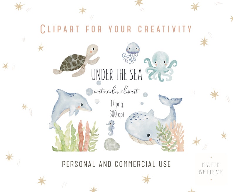 Watercolor Clipart Under the Sea Baby Nautical Clipart - Etsy