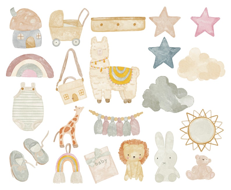Watercolor Baby Toys Clipart, Nursery Baby Shower Clipart, Kids Png ...