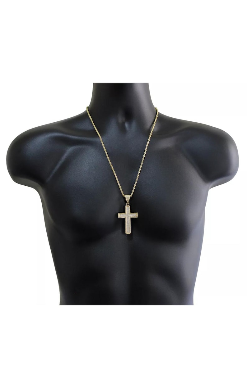 Cross Pendant 14K Gold Plated Cz 24' Rope Chain Hip Hop Necklace - Etsy
