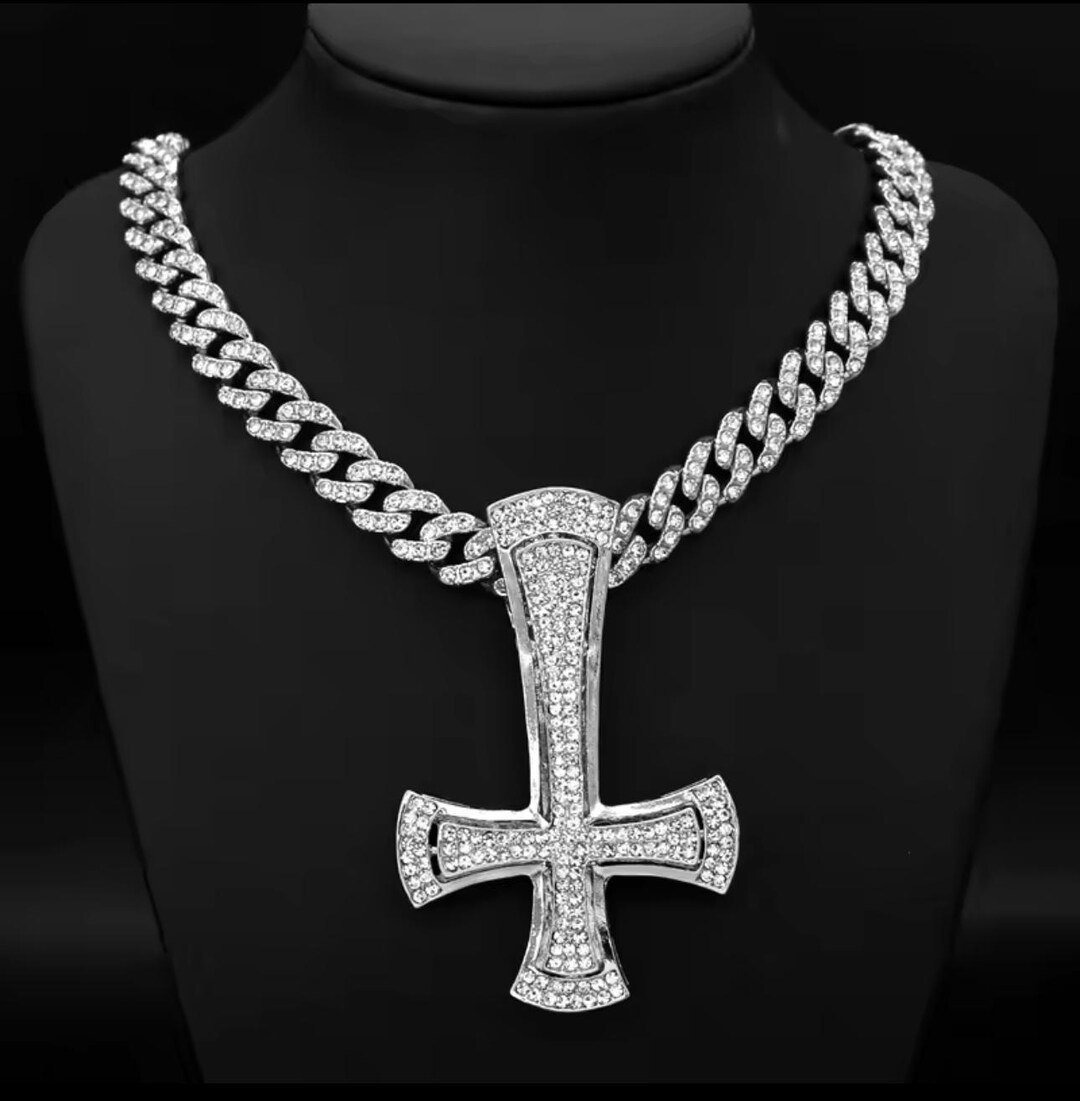 Iced Out Upside Down Cross Miami Pendant Necklace - Etsy