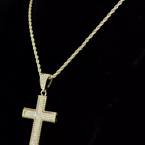 Cross Pendant 14K Gold Plated Cz 24' Rope Chain Hip Hop Necklace - Etsy