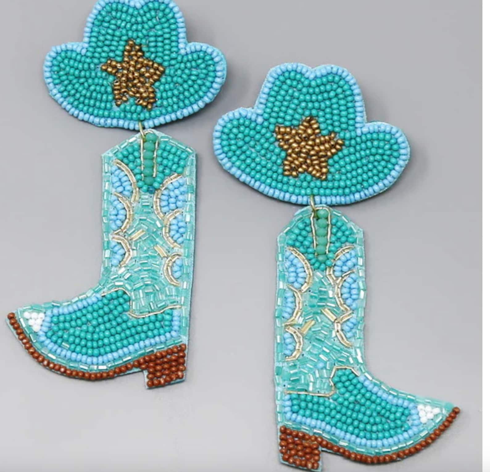 Seed Bead Cowboy Boot Earrings - Etsy