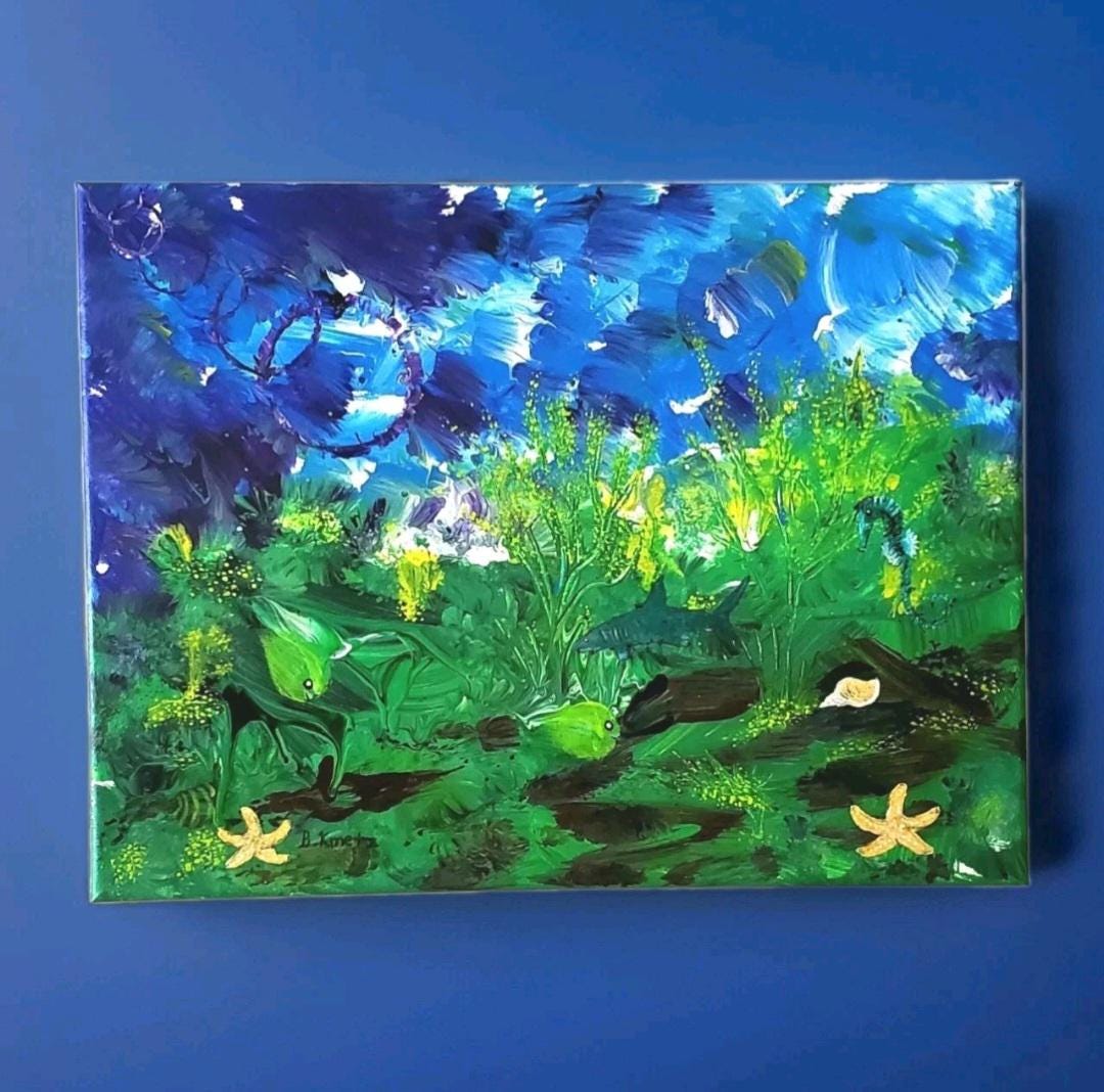 Sea Life Painting, Abstract One of Kind Original Art Acrylic on Canvas ...
