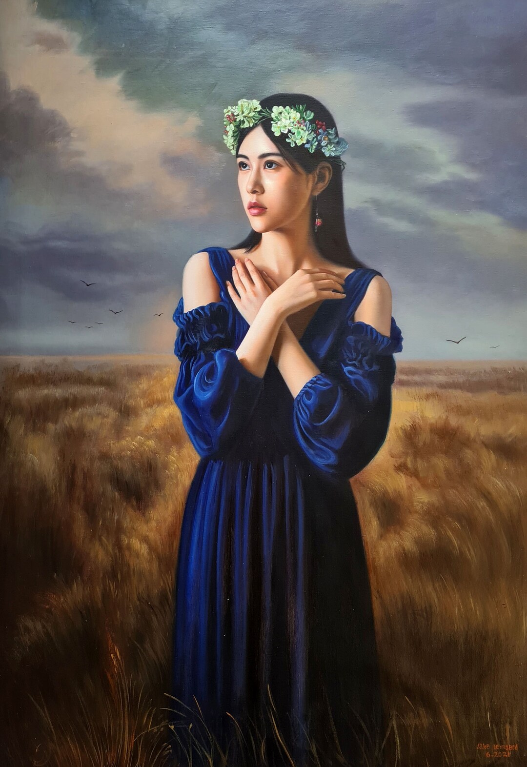 A Lady in Blue, Contemporary Art, 70 X 100 Cm, Oil Painting on Linen ...