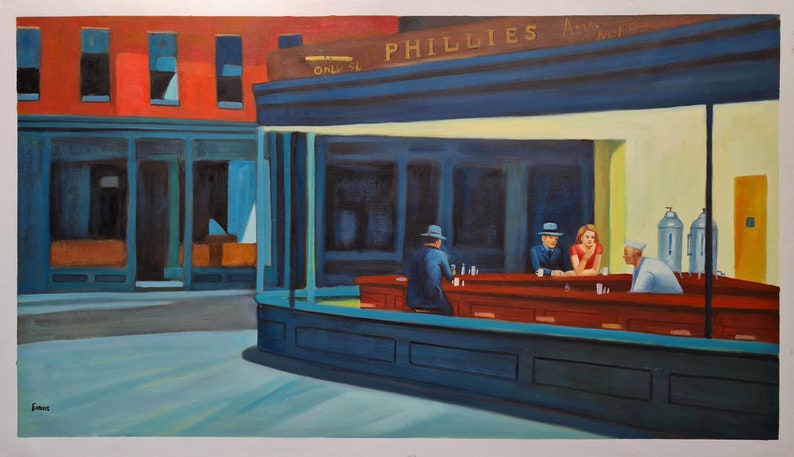 Edward Hopper Nighthawks Nachtschwärmer HANDMADE oil on canvas Öl auf ...