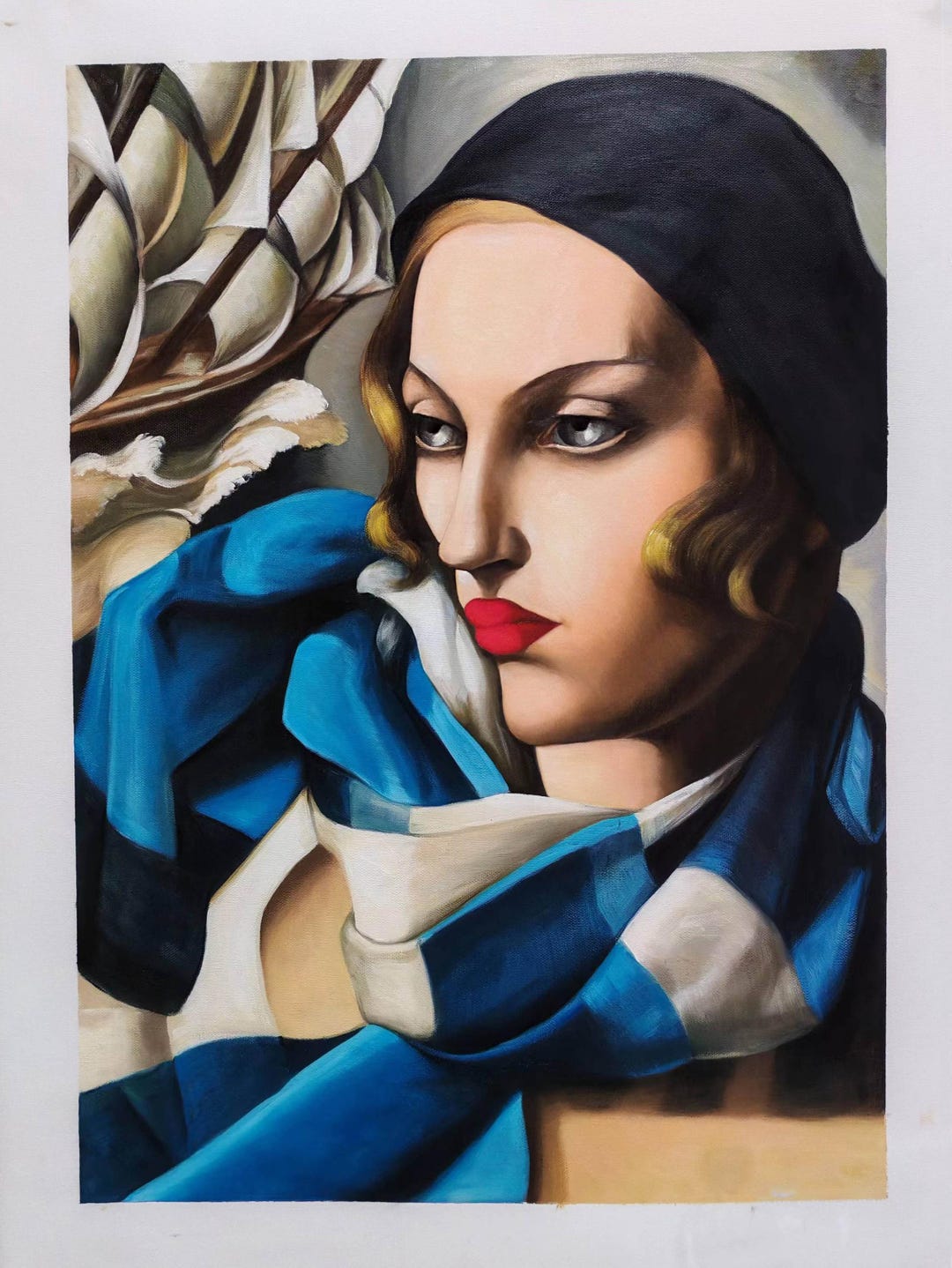 Tamara De Lempicka, the Blue Scarf 50 X 70 Cm Hand-painted Hand-painted ...
