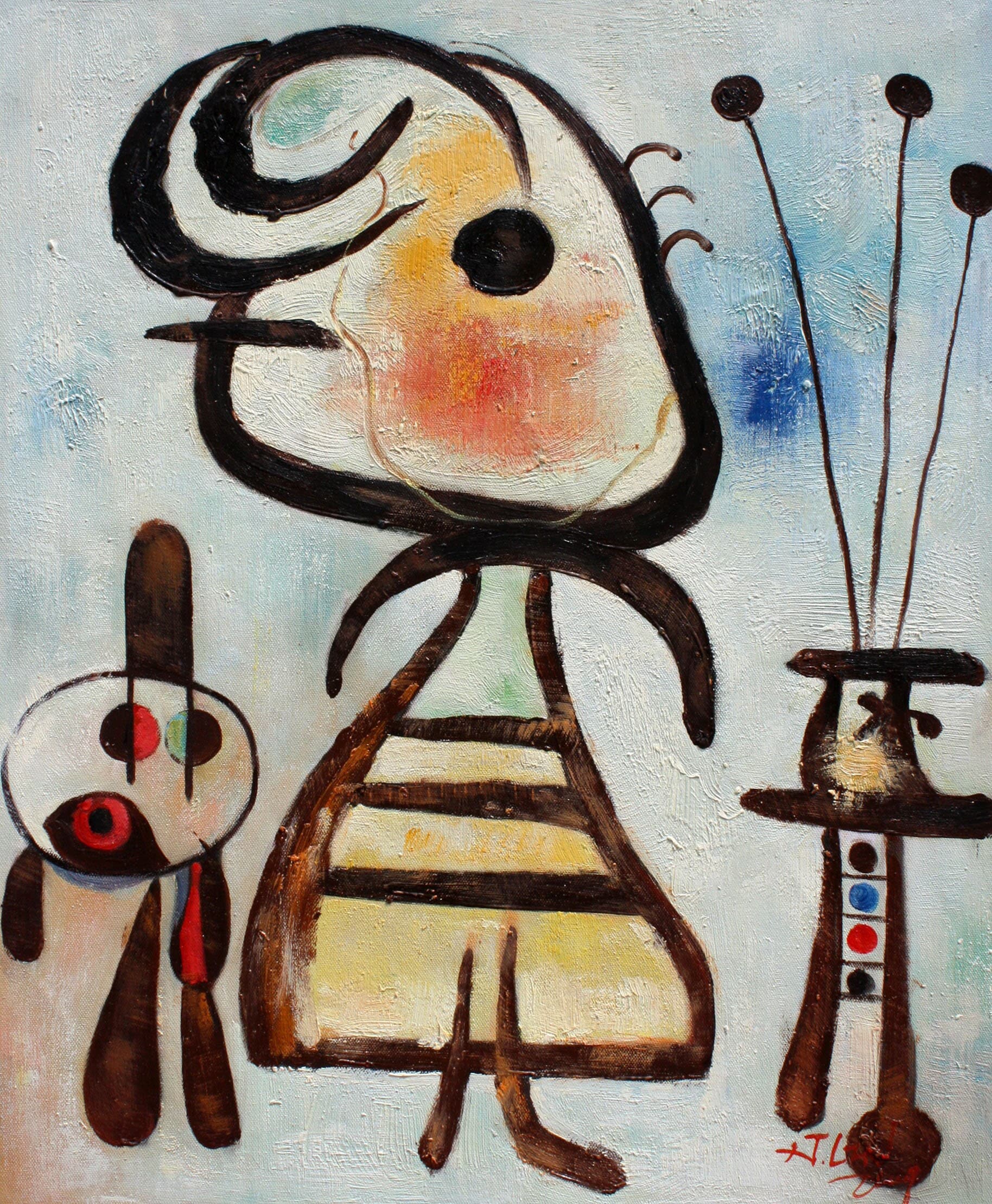 Joan Mirò – Femme Au Chat Woman and Cat Miro 42 X 51 Cm HANDMADE Oil on ...