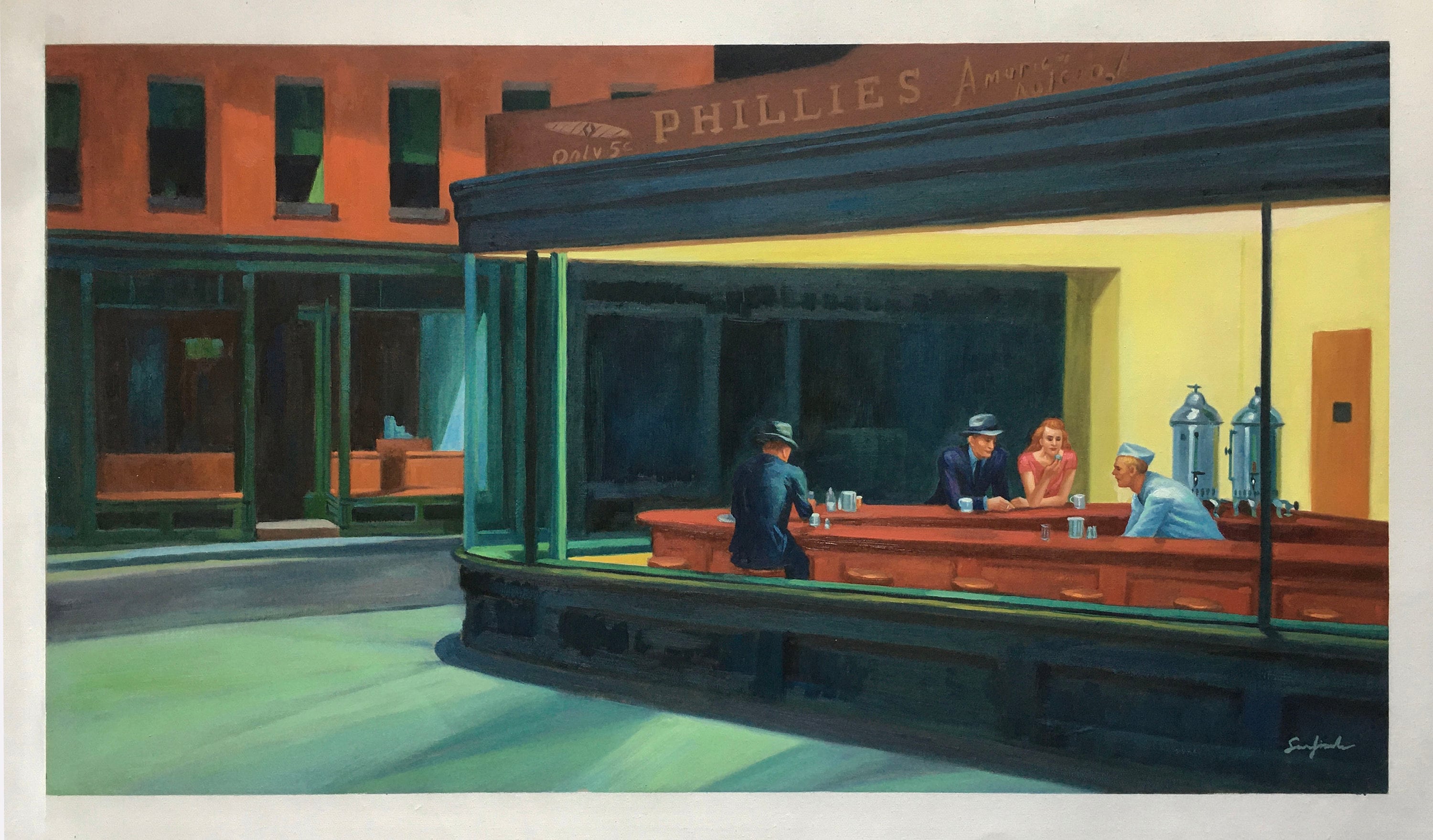 Edward Hopper Nighthawks Night Owls HANDMADE Oil on Canvas - Etsy