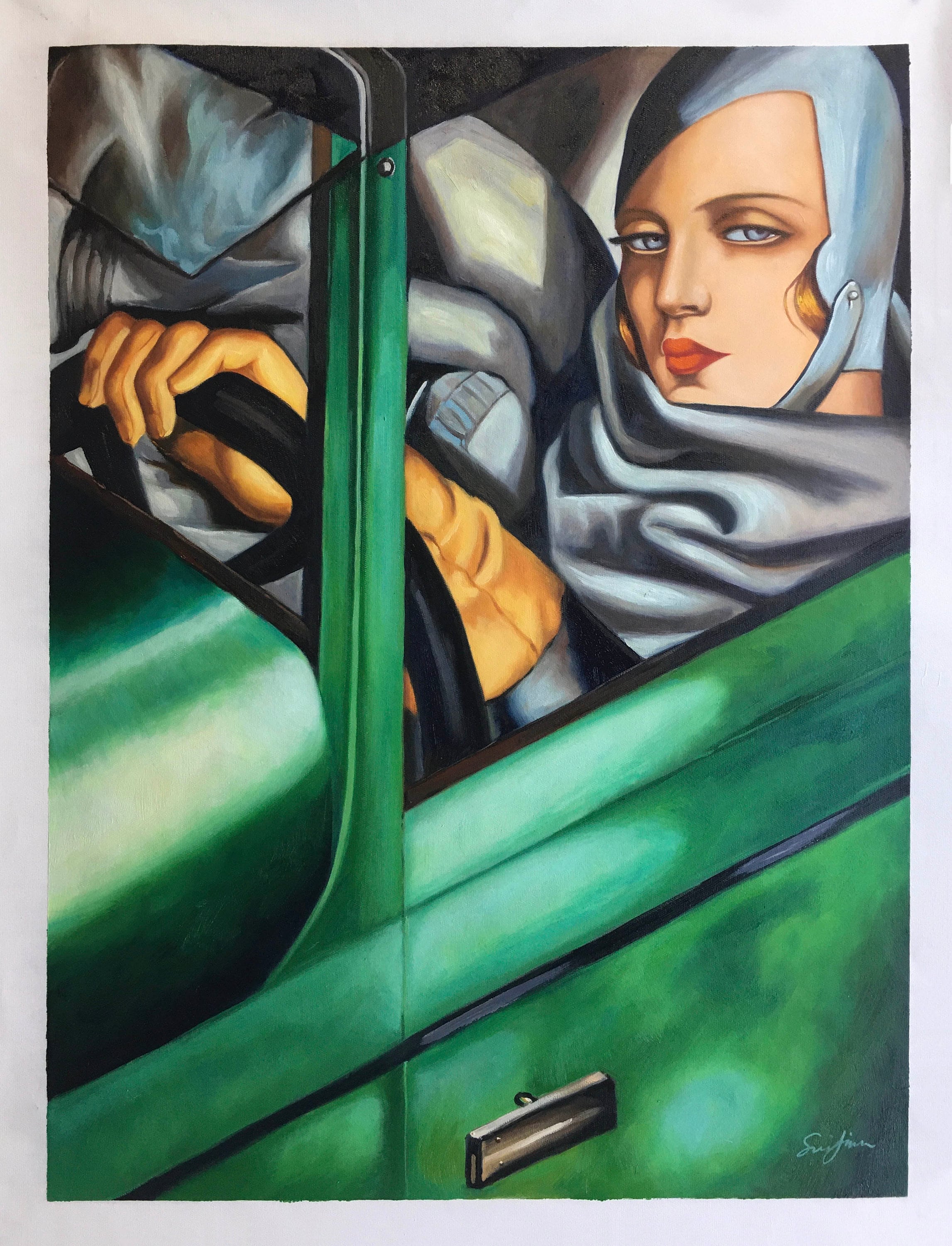 Tamara De Lempicka Selfportrait in the Green Bugatti 50 X 70 Cm & 60 X ...