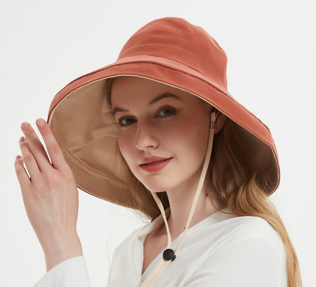 Wide Brim Cotton Sun Hat, Foldable Bucket Hat With Drawstring - Etsy