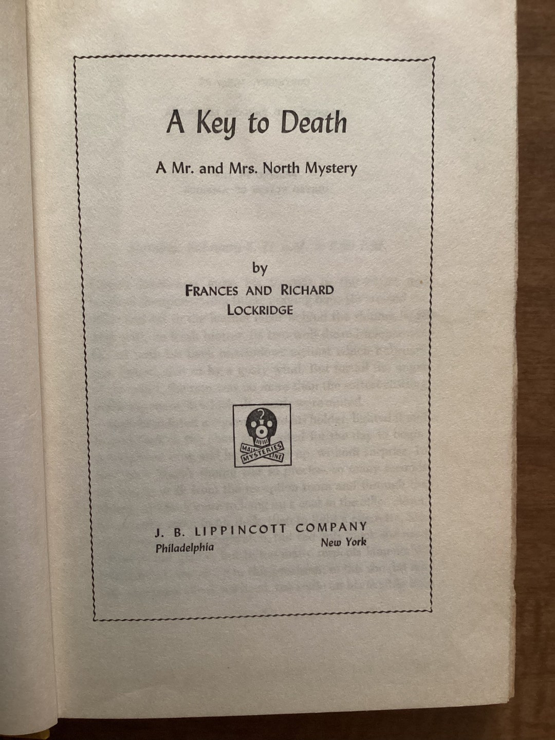 A Key to Death by Frances and Richard Lockridge 1954 Main Line ...