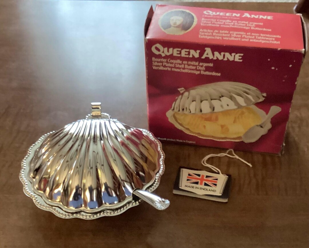 Vintage Mayell Shell Butter Dish With Glass Insert & Knife "queen Anne ...