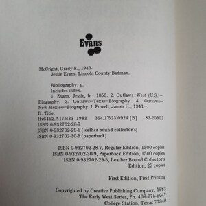 Jessie Evans: Lincoln County Badman by Grady Mccright & James Powell ...