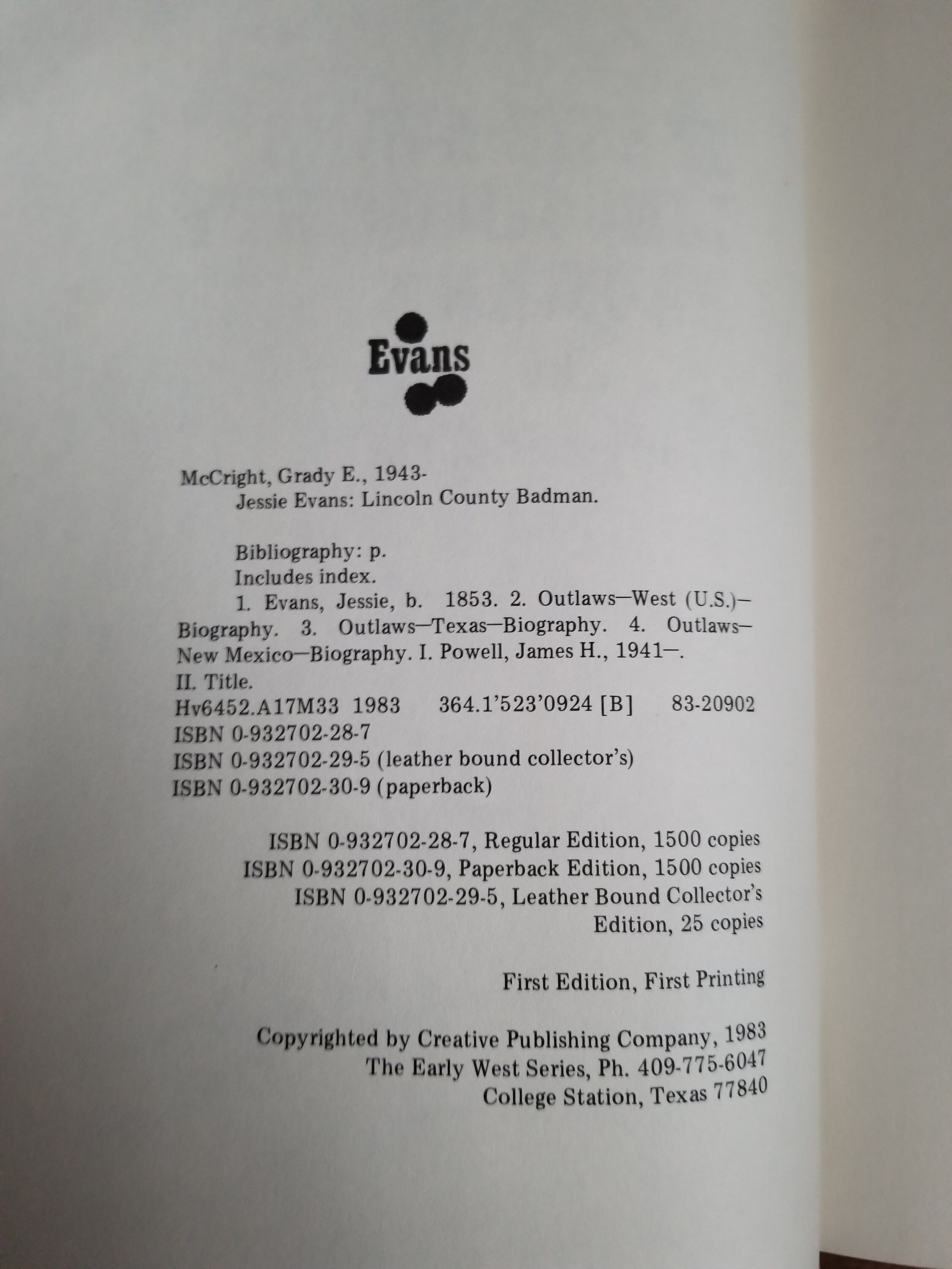 Jessie Evans: Lincoln County Badman by Grady Mccright & James Powell ...