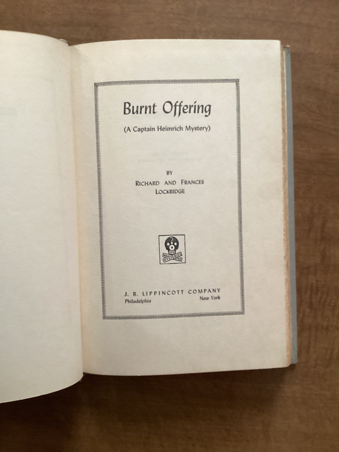 Burnt Offering by Richard and Frances Lockridge 1955 Main Line ...