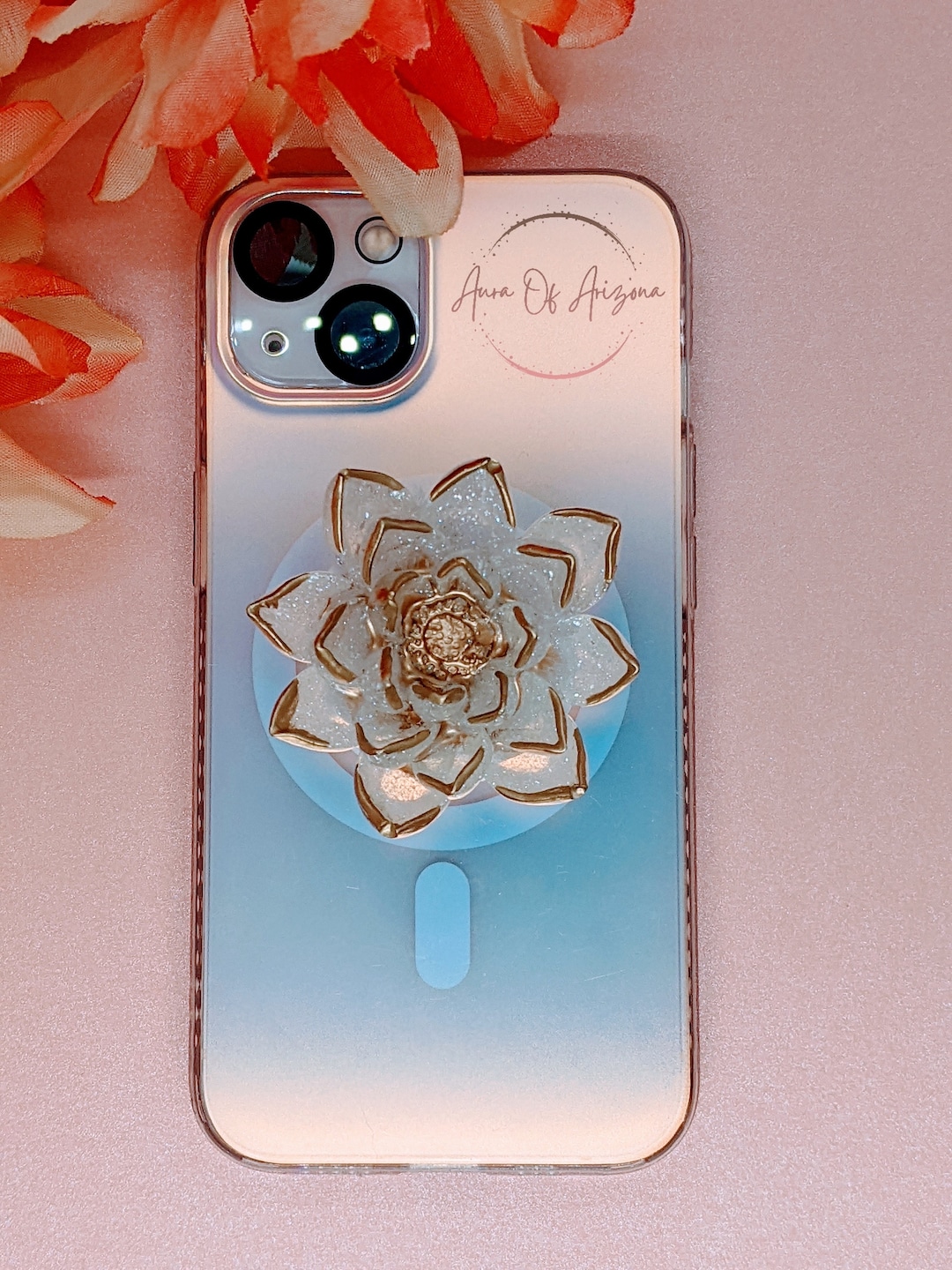 Resin Lotus Flower, Phone Accessories, Gold Phone Grip, Flower Phone ...