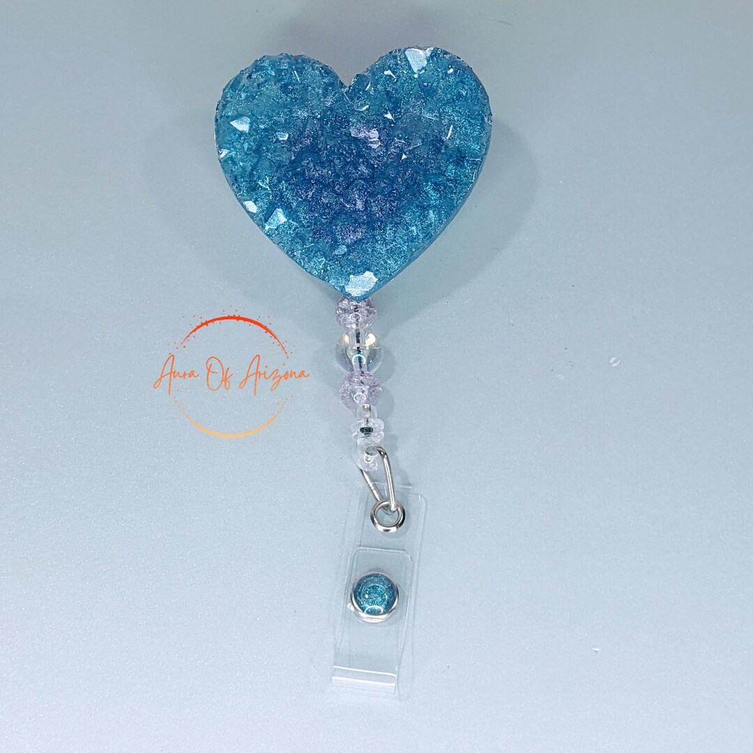 Heart Badge Reel, Work Badge Reel, Retractable ID Holder, Resin Geode ...
