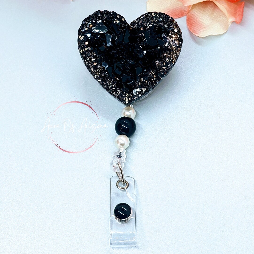Retractable ID Badge Reel, Work Badge Reel, Faux Druzy Badge Reel ...