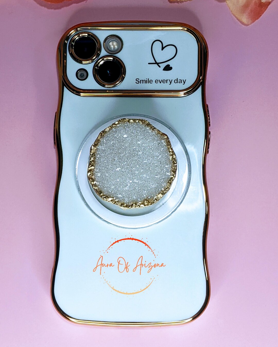 Resin Geode Phone Grip: Icy White & Gold Druzy - Etsy