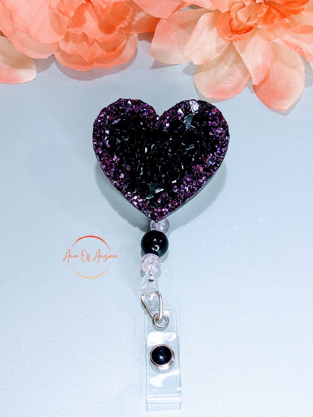 Heart Badge Reel, Retractable ID Badge Reel, Glitter Badger Reel, Work ...