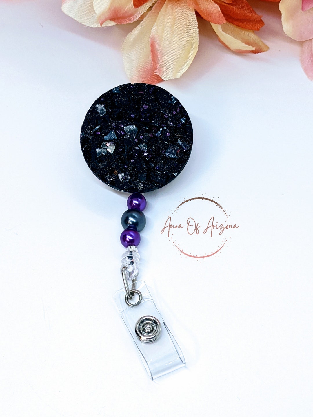 Black ID Badge Reel, Retractable ID Badge Reel, Glitter Badge Reel ...