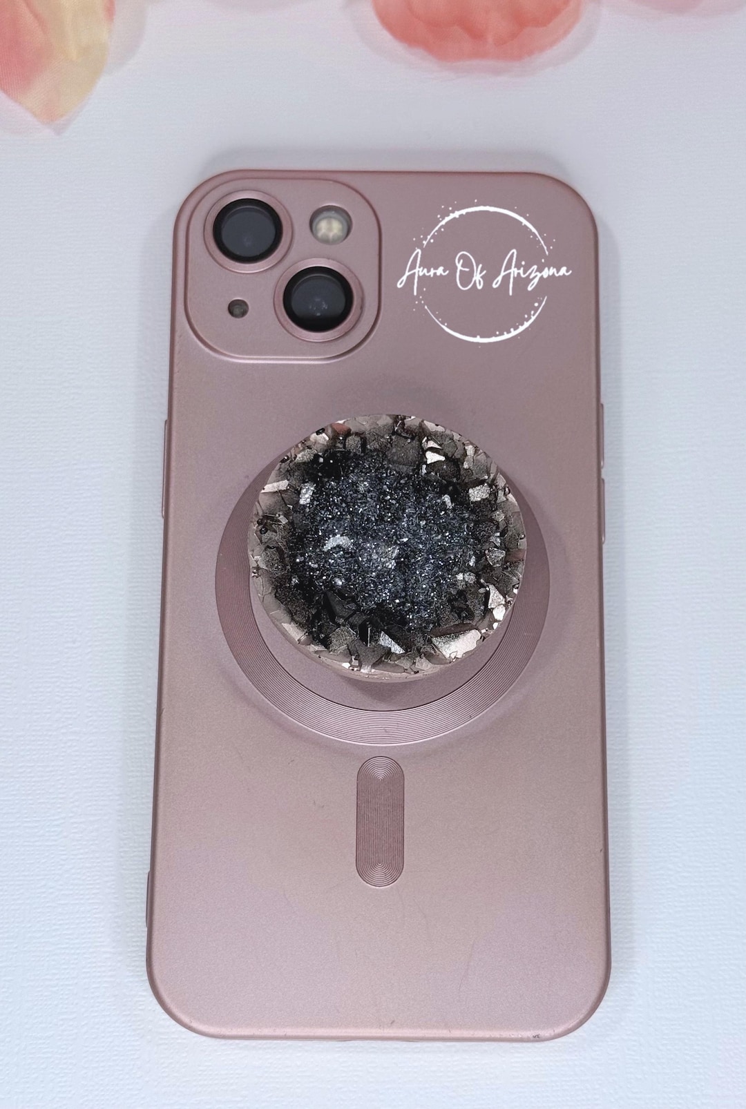Resin Geode Phone Grip: Black, White & Rose Gold Druzy - Etsy