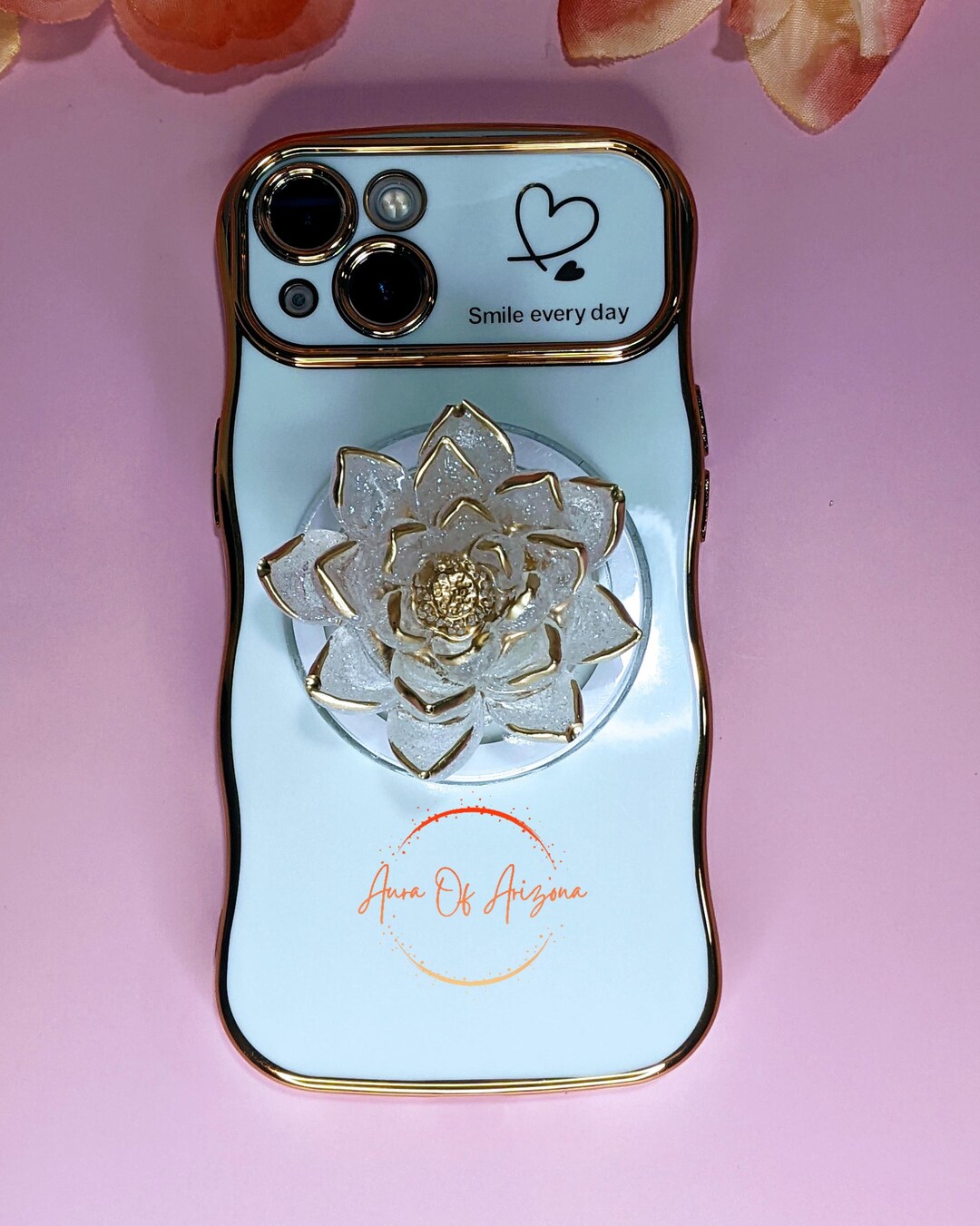 Resin Lotus Flower, Phone Accessories, Gold Phone Grip, Flower Phone ...