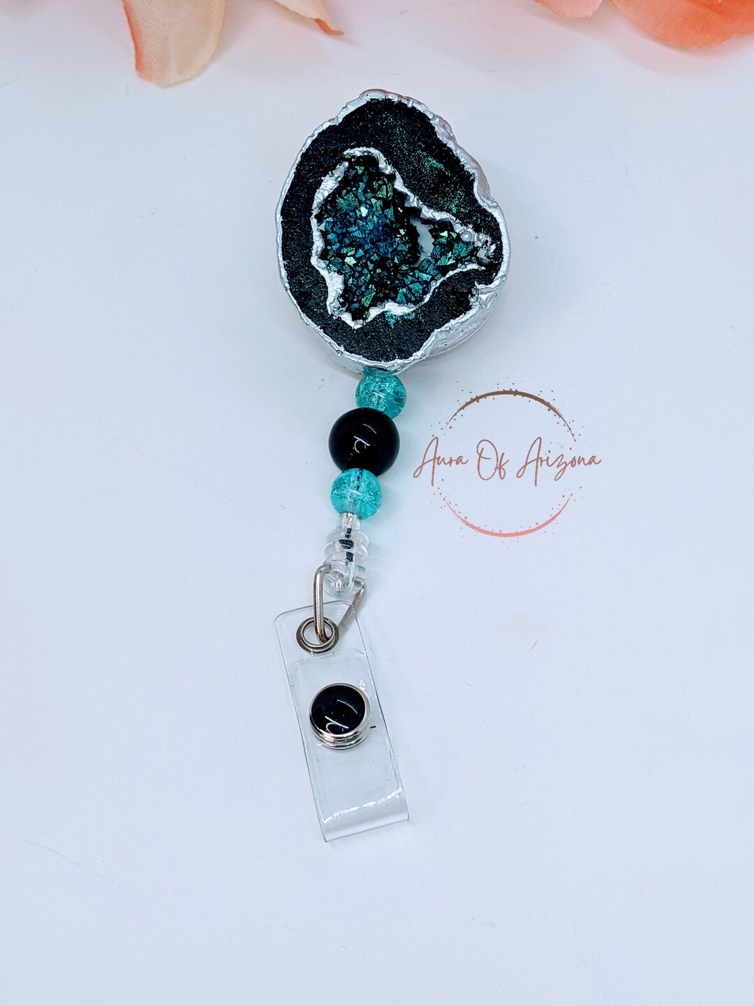 Retractable ID Badge Reel, Work Badge Reel, Resin Geode Badge Reel ...