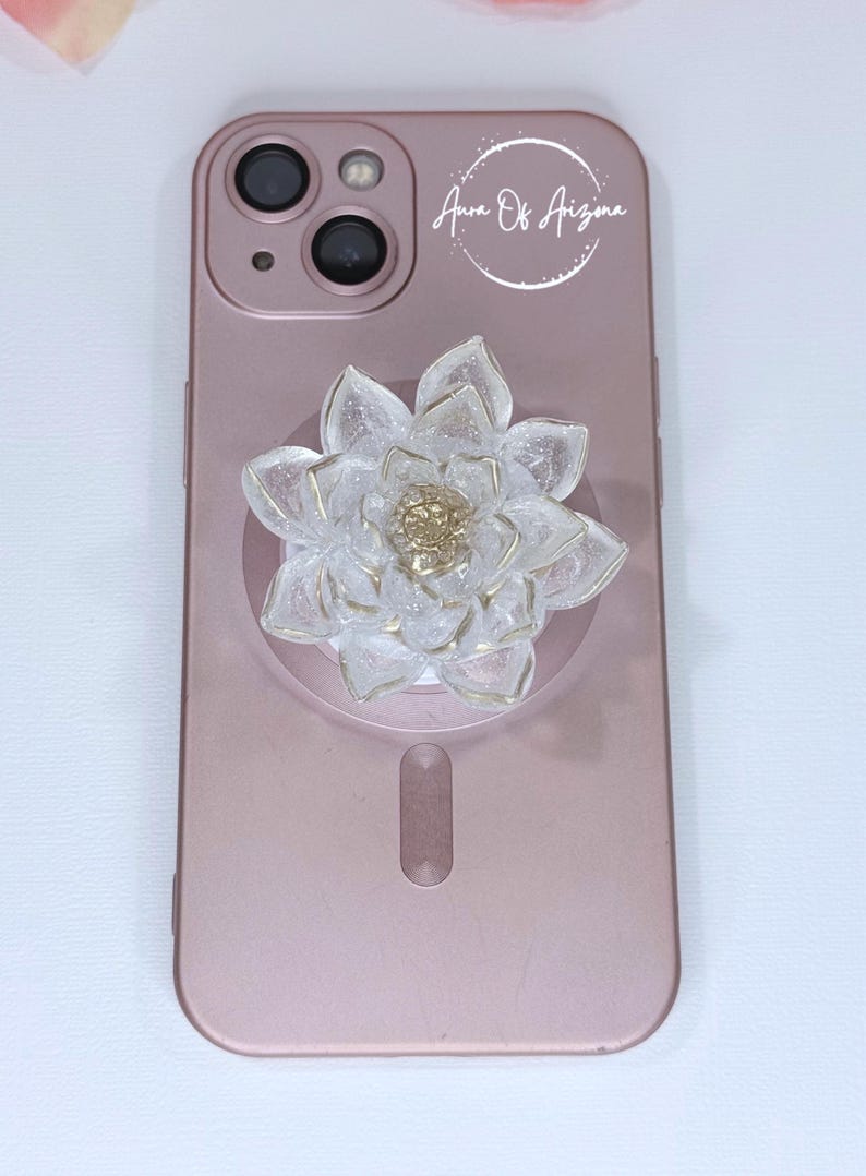 Resin Lotus Flower, Phone Accessories, Gold Phone Grip, Flower Phone ...