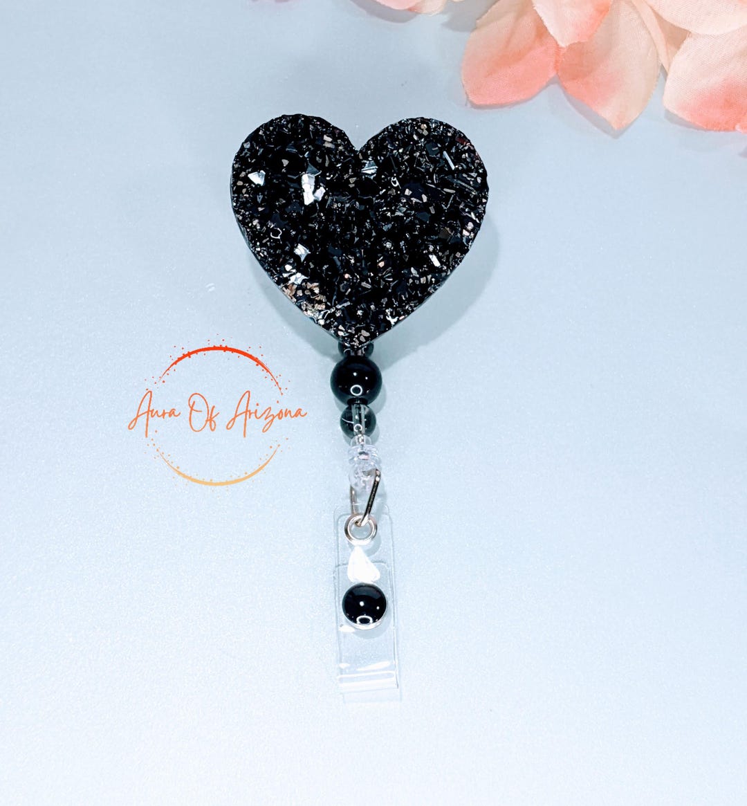 Retractable ID Badge Reel, Work Badge Reel, Faux Druzy Badge Reel ...