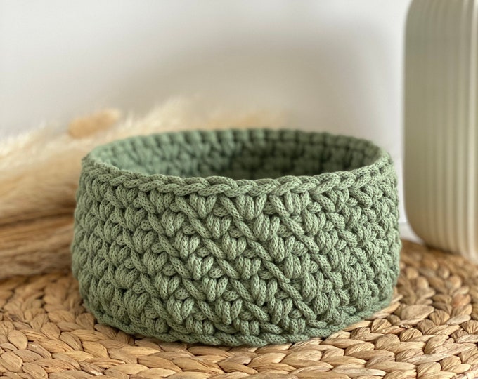 Crochet Storage Basket, Recycled Cotton Cord Basket - Etsy