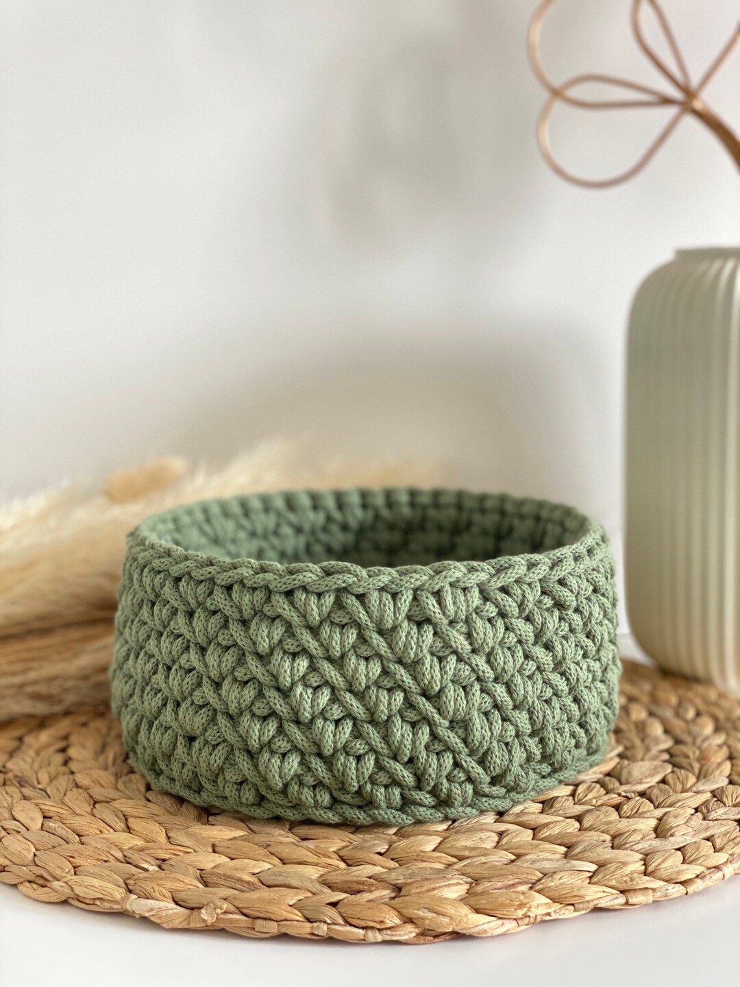 Crochet Storage Basket, Recycled Cotton Cord Basket - Etsy
