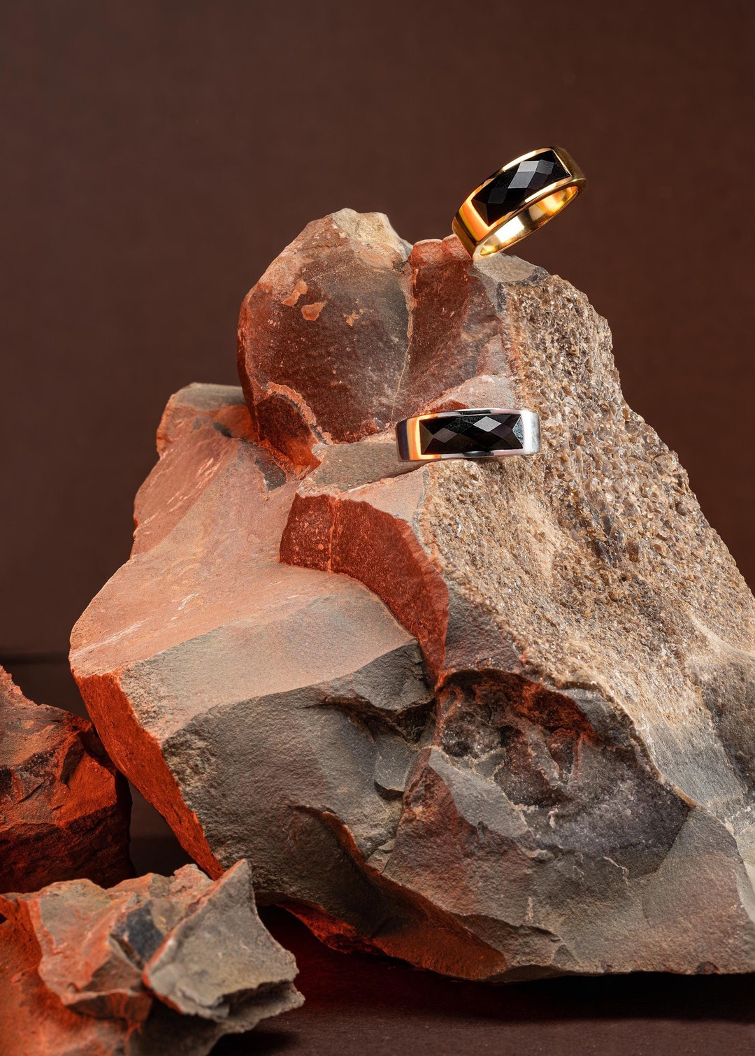 Classic Black Onyx Dad's Ring • 18K Gold Plated Everyday Plain Chess ...