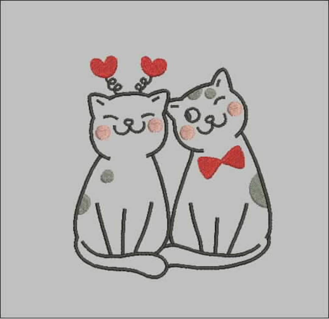 Cats Heart Machine Embroidery Design. 12 Sizes. 10 Formats. Instant ...