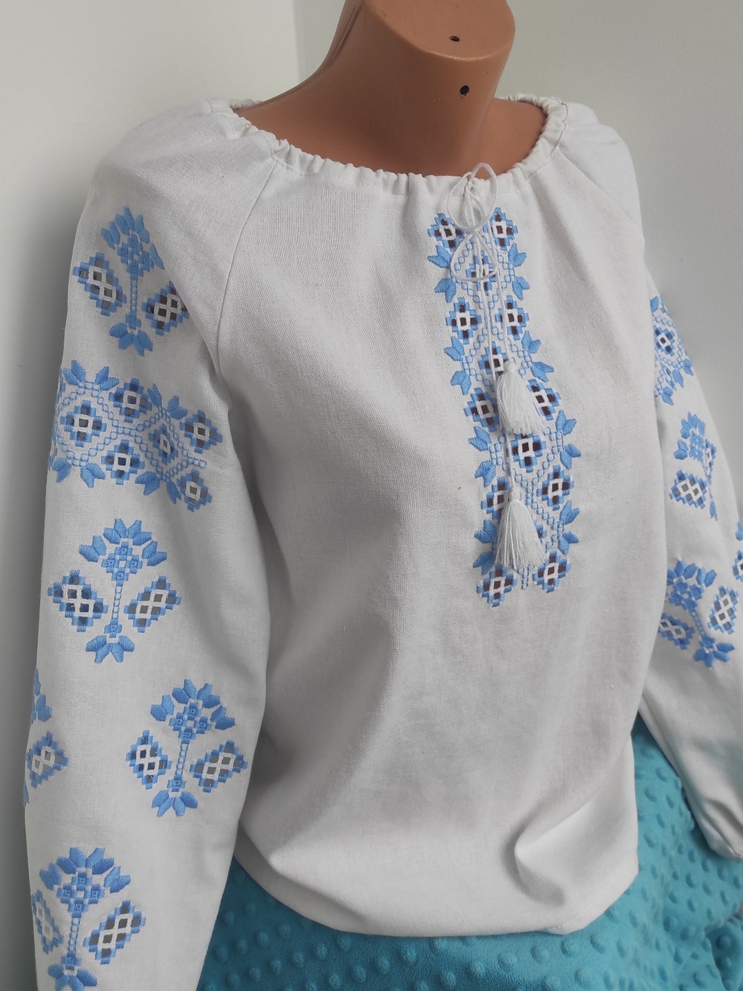 White Linen Blouse With Hardanger Pattern. Ukrainian Vyshyvanka ...