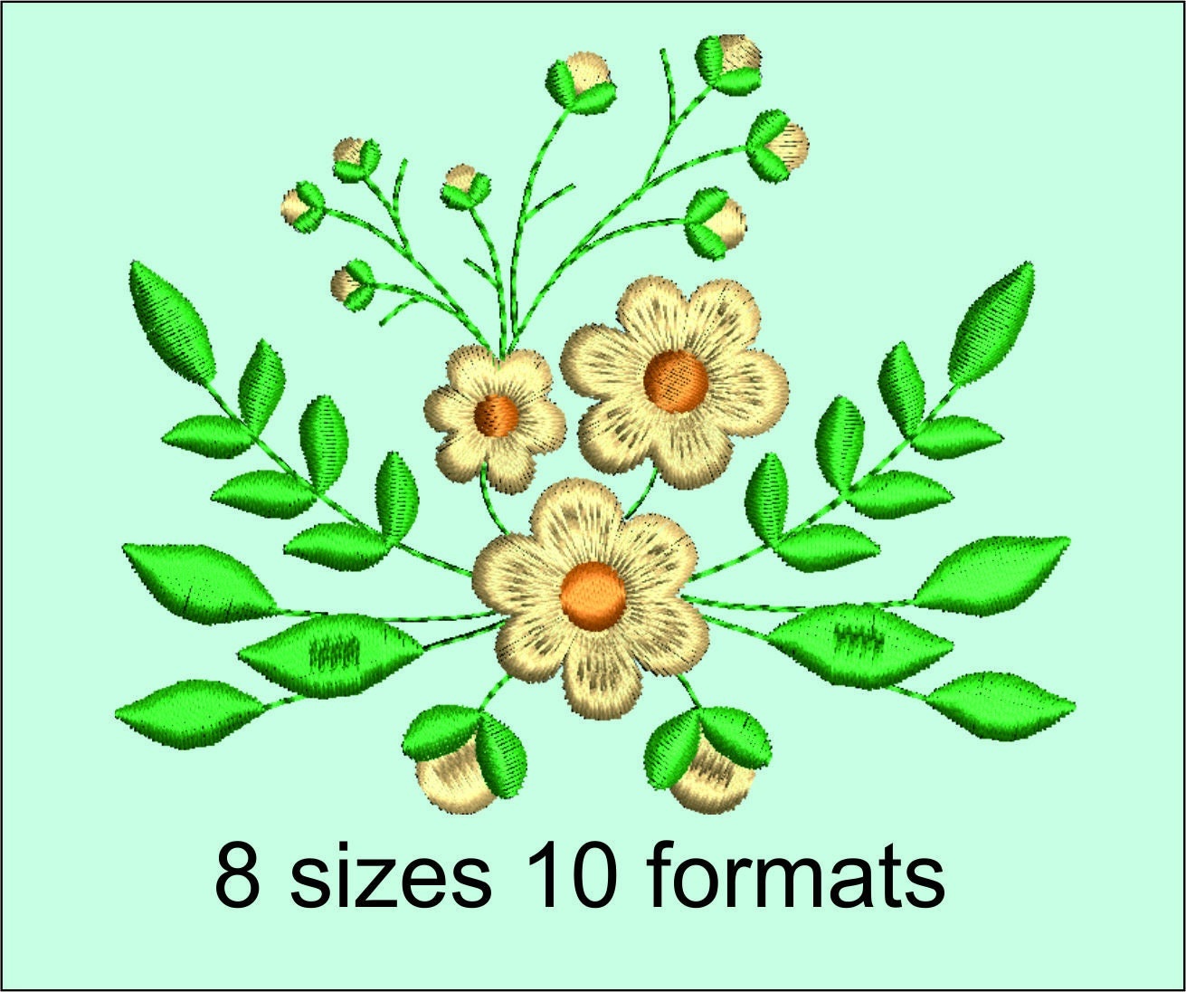 Flowers, Machine Embroidery Design, 8 Sizes, 10 Formats. Instant ...