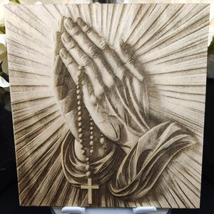 Laser Engraving File | Praying Hands With Rosary 3D Illusion Digital ...