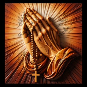 Laser Engraving File | Praying Hands With Rosary 3D Illusion Digital ...